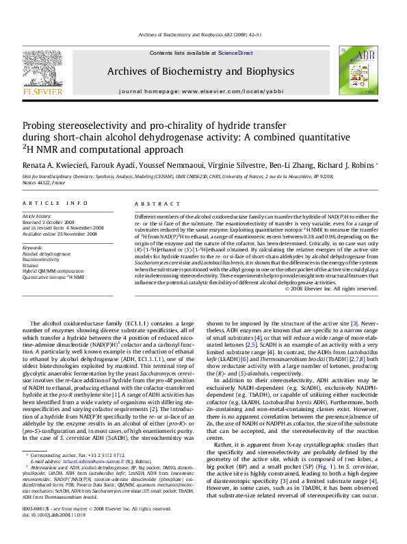 (PDF) Probing stereoselectivity and prochirality of hydride transfer ...