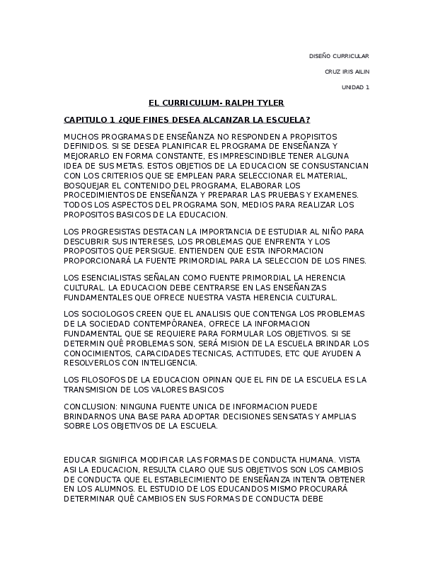 (DOC) EL CURRICULUM-RALPH TYLER CAPITULO 1 ¿QUE FINES DESEA ALCANZAR LA ...
