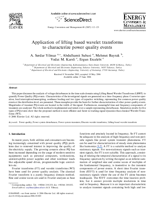 (PDF) Application of lifting based wavelet transforms to characterize power quality events