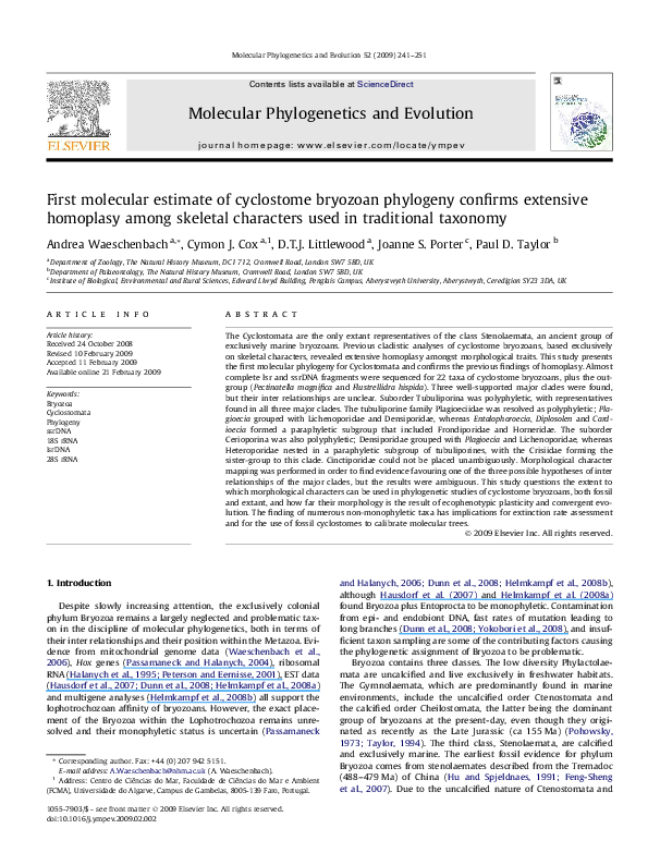 (PDF) First molecular estimate of cyclostome bryozoan phylogeny ...