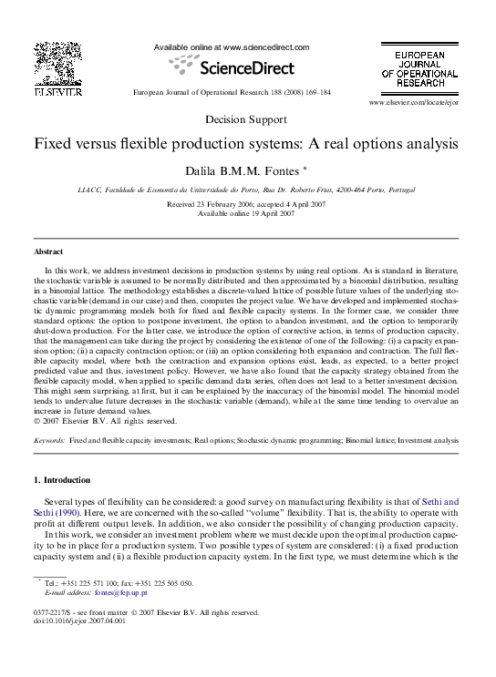 Pdf Fixed Versus Flexible Production Systems A Real Options Analysis