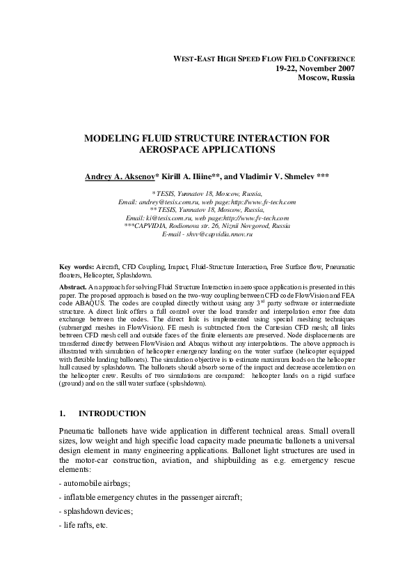 (PDF) MODELING FLUID STRUCTURE INTERACTION FOR AEROSPACE APPLICATIONS