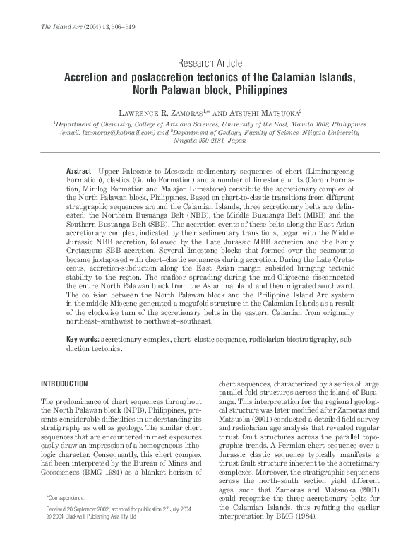 (PDF) Accretion and postaccretion tectonics of the Calamian Islands ...