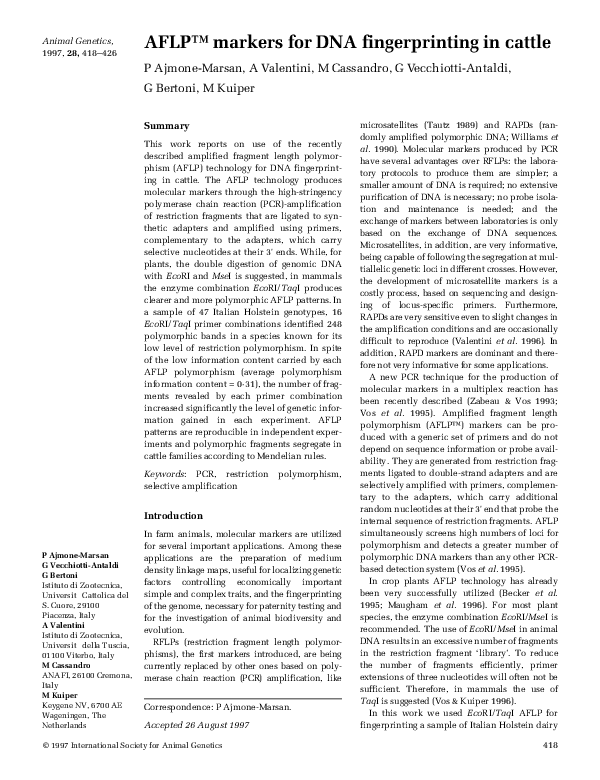 (PDF) AFLP™ markers for DNA fingerprinting in cattle