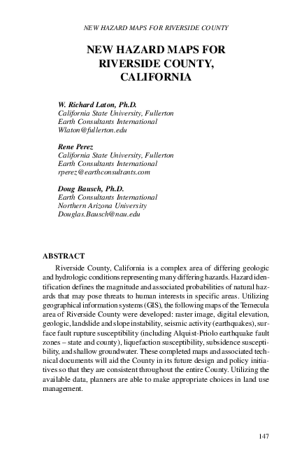 (PDF) NEW HAZARD MAPS FOR RIVERSIDE COUNTY, CALIFORNIA