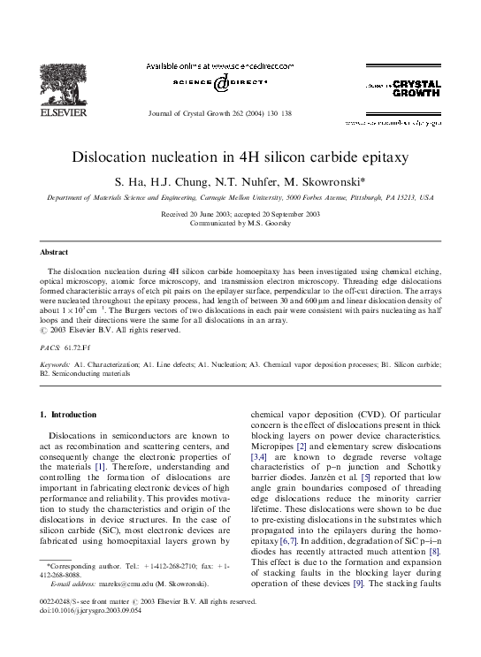 (PDF) Dislocation nucleation in 4H silicon carbide epitaxy