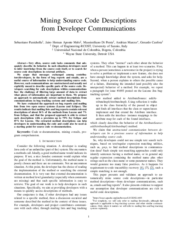 Pdf Mining Source Code Descriptions From Developer Communications