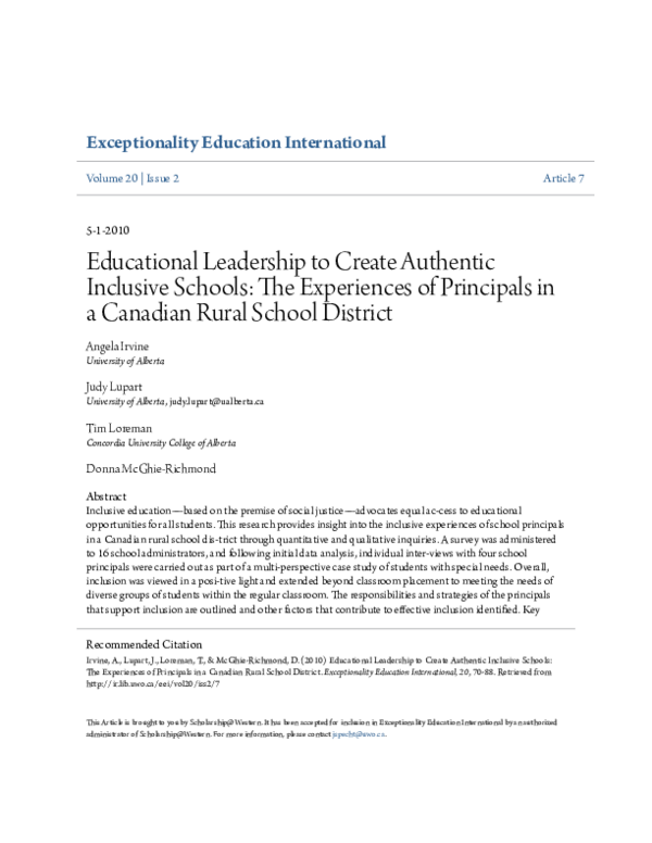 (PDF) Educational leadership to create authentic inclusive schools: The ...