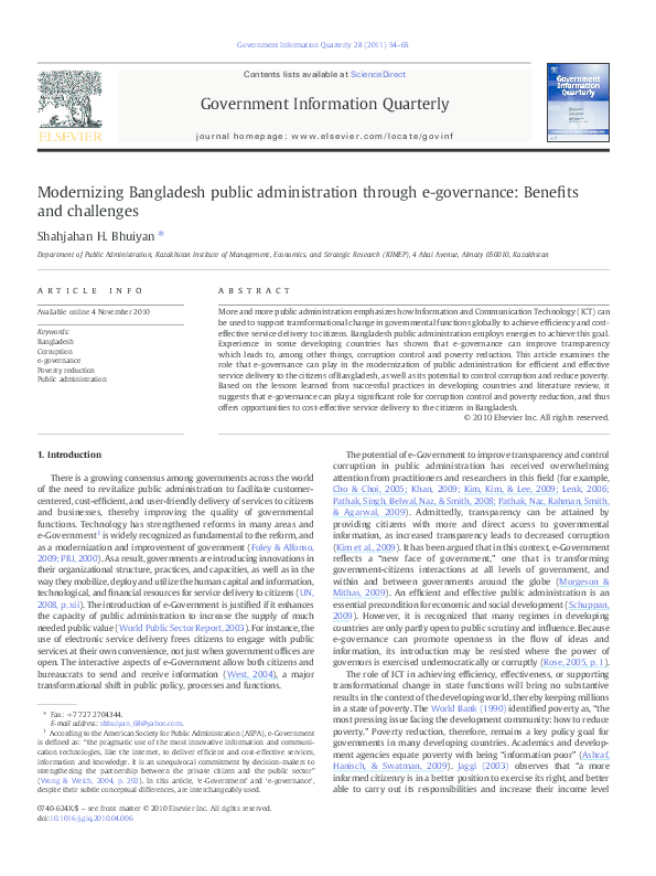 (PDF) Modernizing Bangladesh public administration through e-governance ...