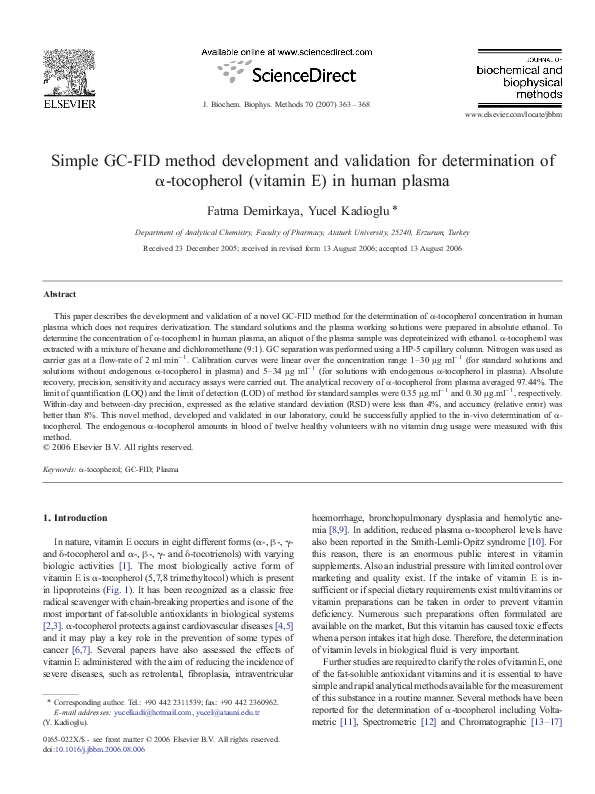 Pdf Simple Gc Fid Method Development And Validation For Determination Of α Tocopherol Vitamin