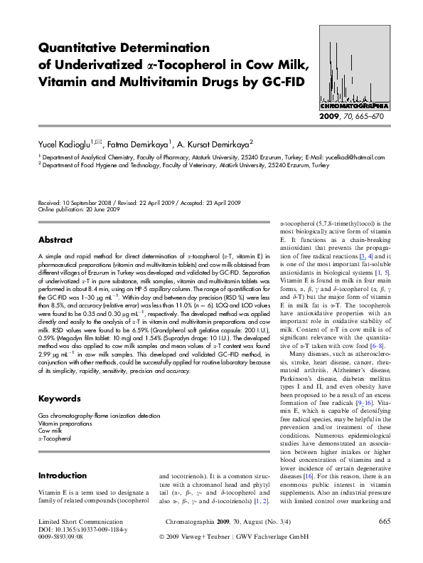 (PDF) Quantitative Determination of Underivatized α-Tocopherol in Cow Milk, Vitamin and ...