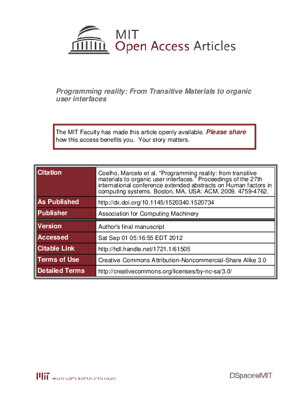 (PDF) Programming reality: from transitive materials to organic user interfaces