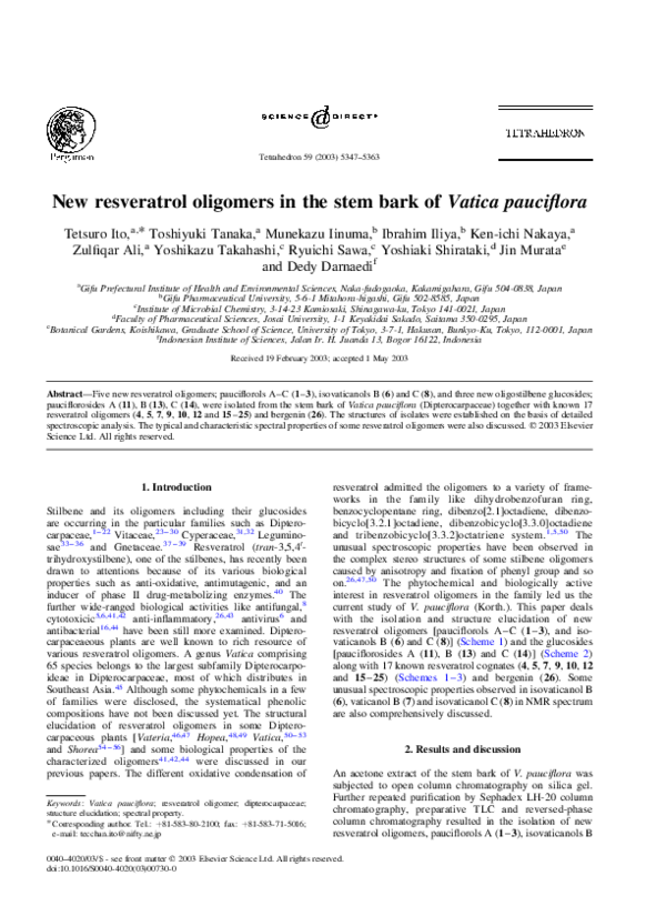 (PDF) New resveratrol oligomers in the stem bark of Vatica pauciflora