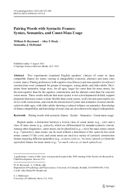 (PDF) Pairing Words with Syntactic Frames: Syntax, Semantics, and Count ...