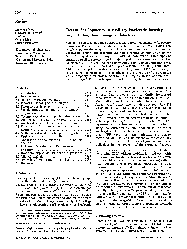(PDF) Recent developments in capillary isoelectric focusing with whole ...