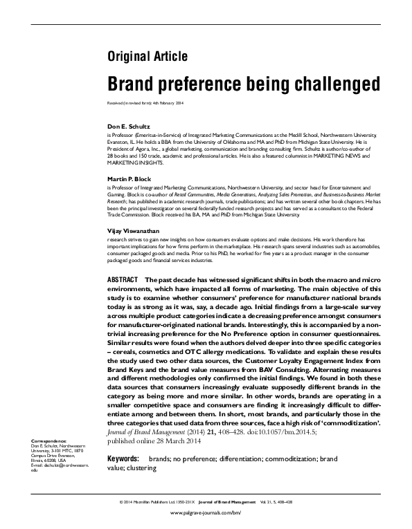 (PDF) Brand preference being challenged