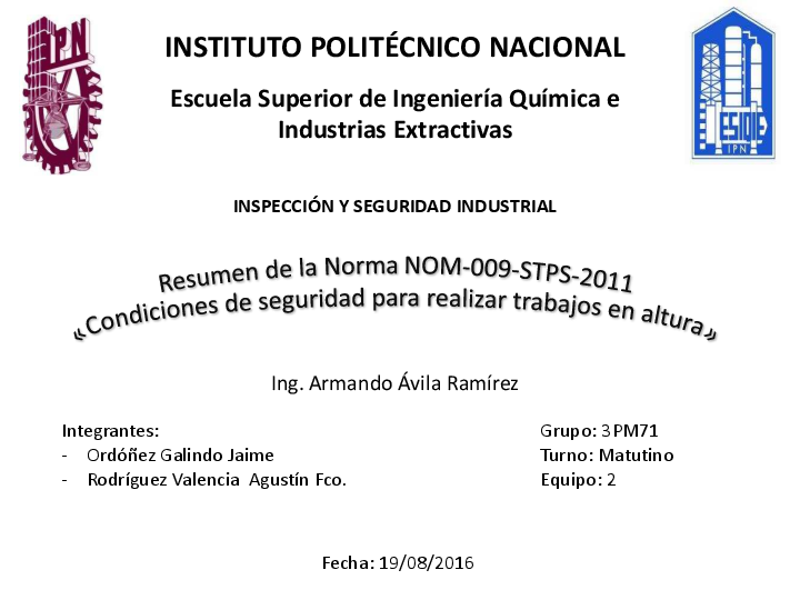 (PDF) RESUMEN DE LA NORMA OFICIAL MEXICANA 009 STPS 2011