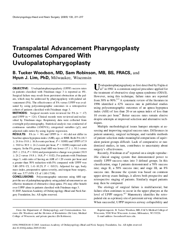 (PDF) Transpalatal advancement pharyngoplasty outcomes compared to ...