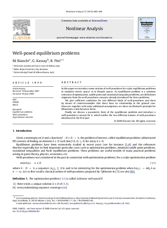 (PDF) Well-posed equilibrium problems