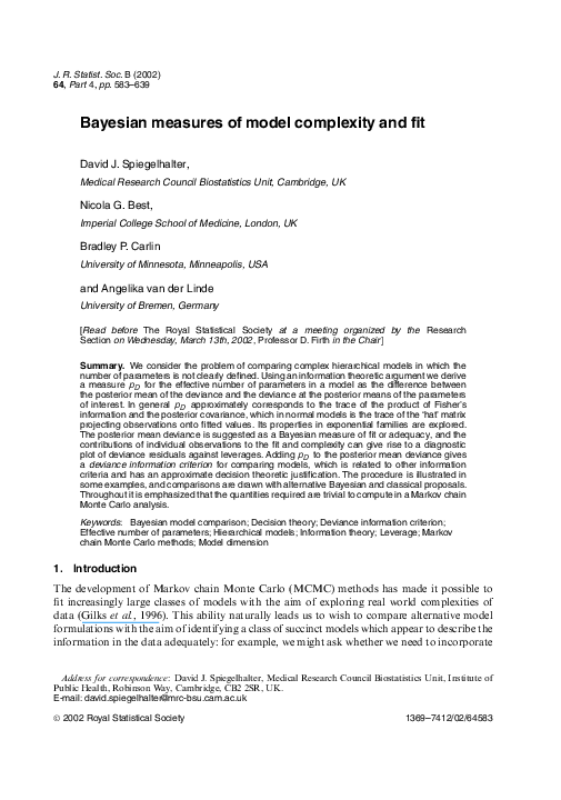 (PDF) Bayesian measures of model complexity and fit