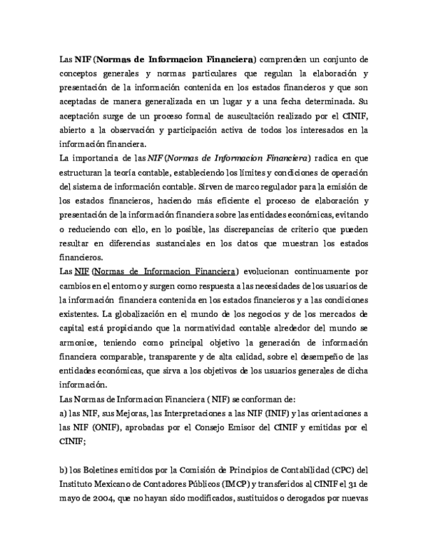 (DOC) Normas de Informacion financiera NIF