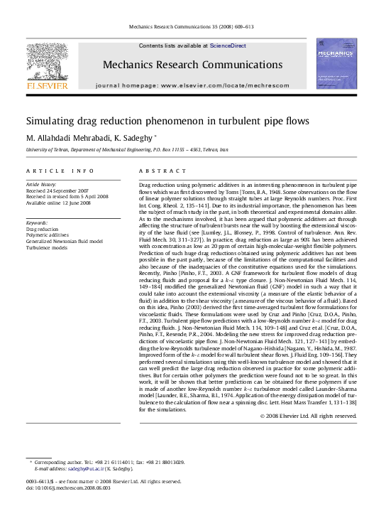 (PDF) Simulating drag reduction phenomenon in turbulent pipe flows
