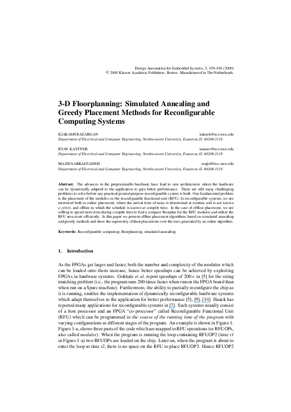 (PDF) 3-D floorplanning: Simulated annealing and greedy placement methods for reconfigurable ...