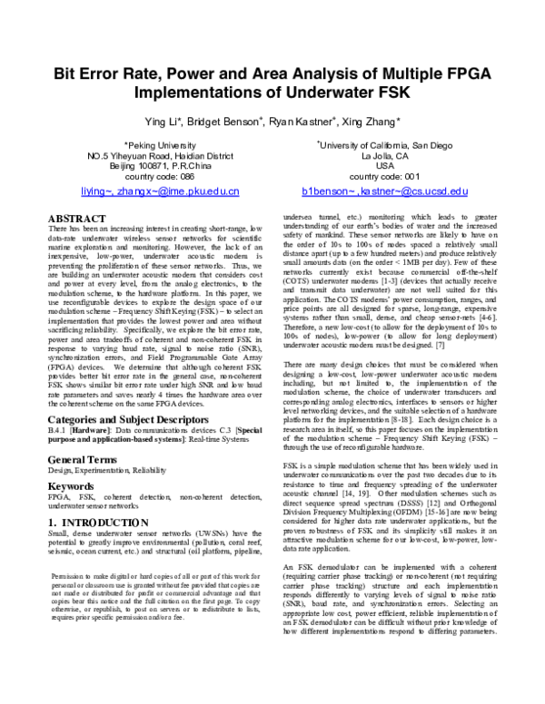 Pdf Bit Error Rate Power And Area Analysis Of Multiple Fpga