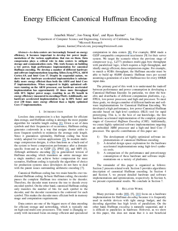 (PDF) Energy efficient canonical huffman encoding