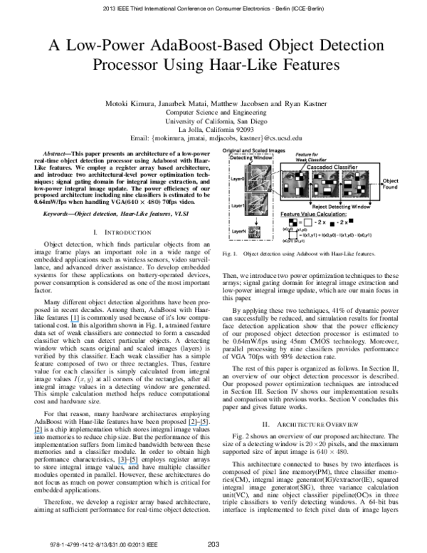 Pdf A Low Power Adaboost Based Object Detection Processor Using Haar