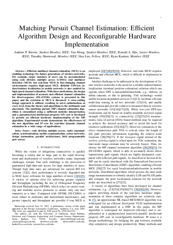 (PDF) Matching Pursuit Channel Estimation: Efficient Algorithm Design and Reconfigurable ...
