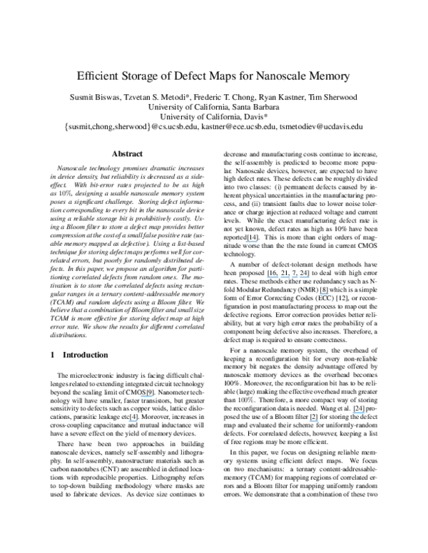 (PDF) Efficient Storage of Defect Maps for Nanoscale Memory