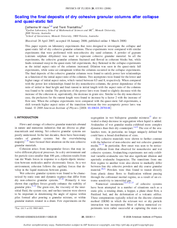 (PDF) Scaling the final deposits of dry cohesive granular columns after ...