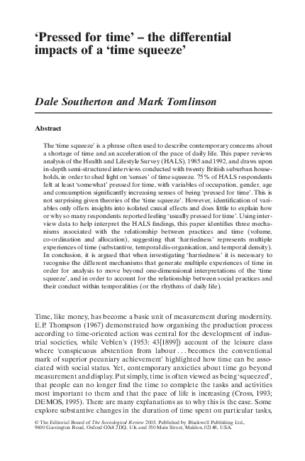 (PDF) Pressed for time'- the differential impacts of a 'time squeeze