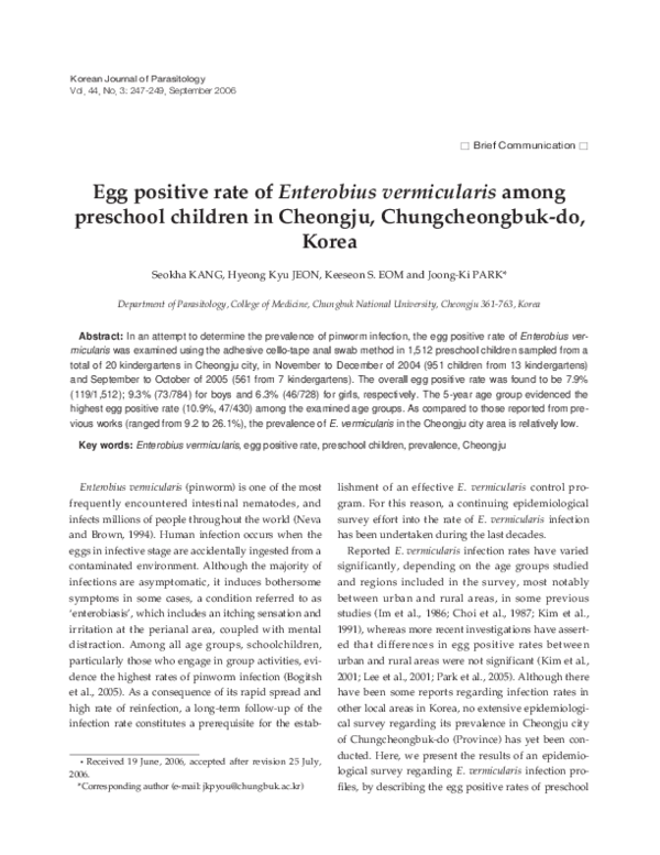 (PDF) Egg positive rate of Enterobius vermicularis among preschool ...
