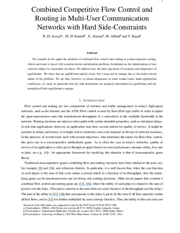 (PDF) Combined Competitive Flow Control and Routing in Multi-User Communication Networks with ...