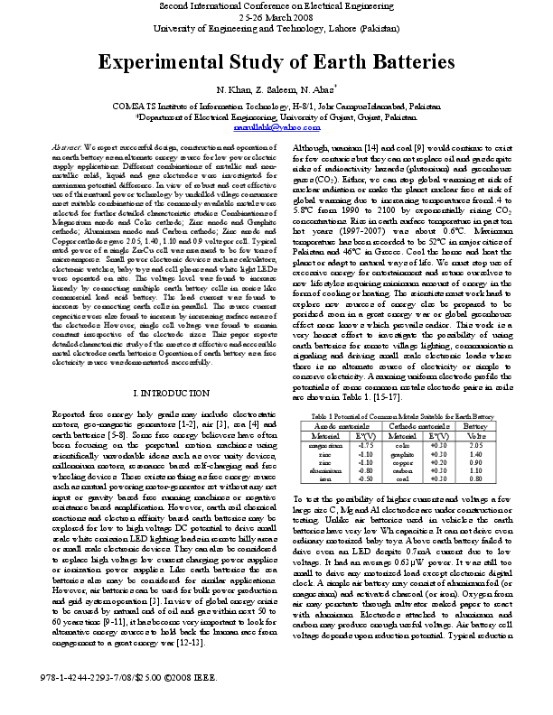 (PDF) Experimental study of earth batteries