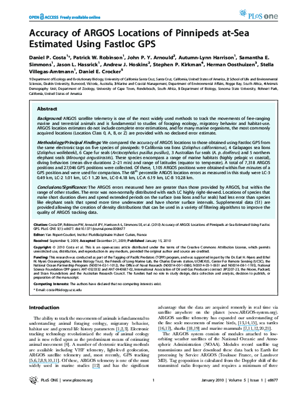 (PDF) Accuracy of ARGOS Locations of Pinnipeds at-Sea Estimated Using ...