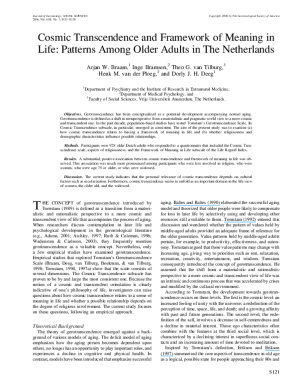 (PDF) Cosmic Transcendence and Framework of Meaning in Life: Patterns ...