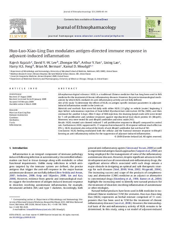 (PDF) Huo-Luo-Xiao-Ling Dan modulates antigen-directed immune response ...