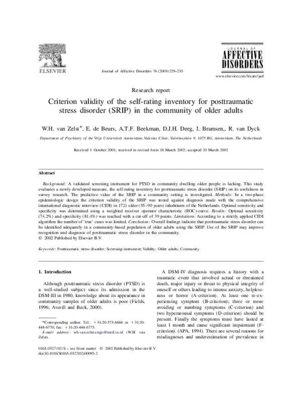 (PDF) Criterion validity of the self-rating inventory for posttraumatic ... (PDF) Criterion validity of the self-rating inventory for posttraumatic ...