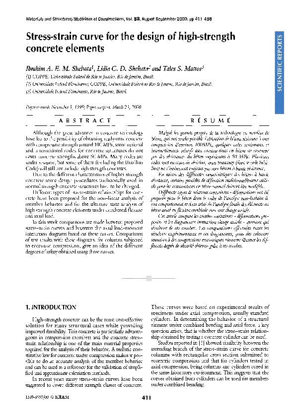 (PDF) Stress-strain curve for the design of high-strength concrete elements
