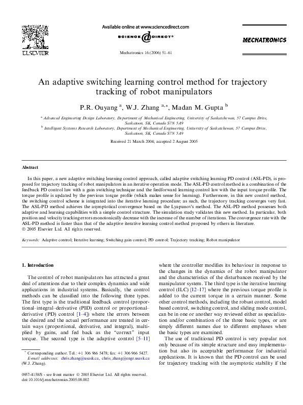 Pdf An Adaptive Switching Learning Control Method For Trajectory Tracking Of Robot Manipulators