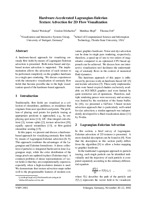 Pdf Hardware Accelerated Lagrangian Eulerian Texture Advection For 2d Flow Visualizations