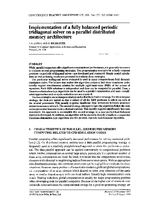 (PDF) Implementation of a fully balanced periodic tridiagonal solver on a parallel distributed ...