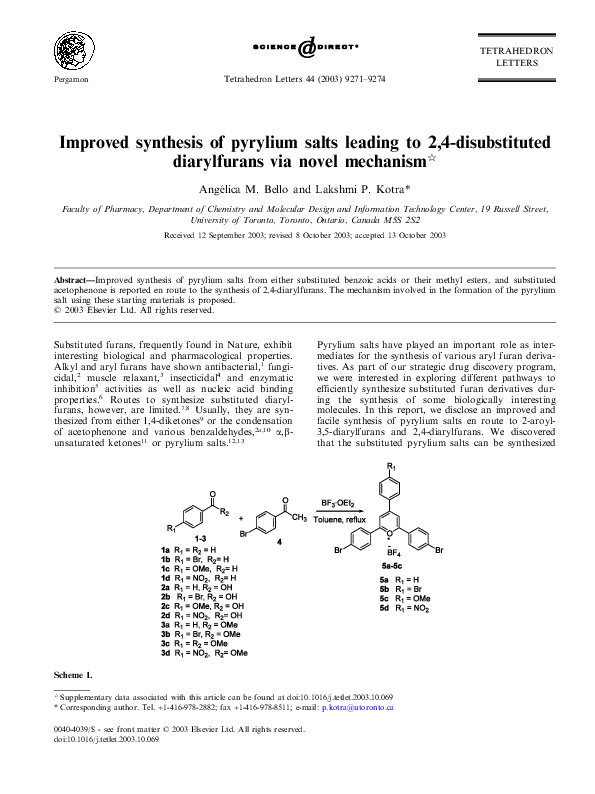 (PDF) Improved synthesis of pyrylium salts leading to 2,4-disubstituted ...