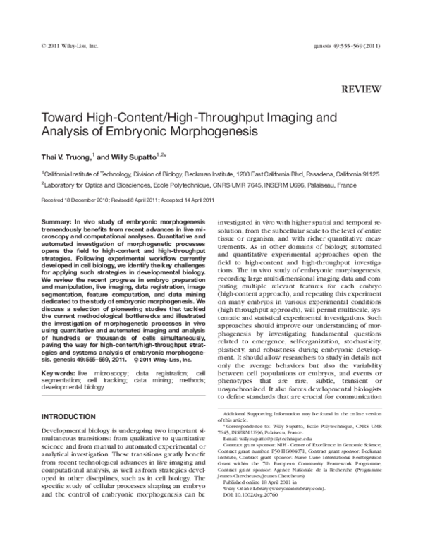 (PDF) Toward high-content/high-throughput imaging and analysis of ...