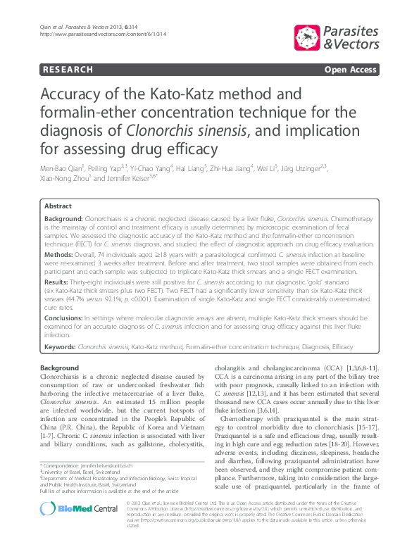 (PDF) Accuracy of the Kato-Katz method and formalin-ether concentration ...