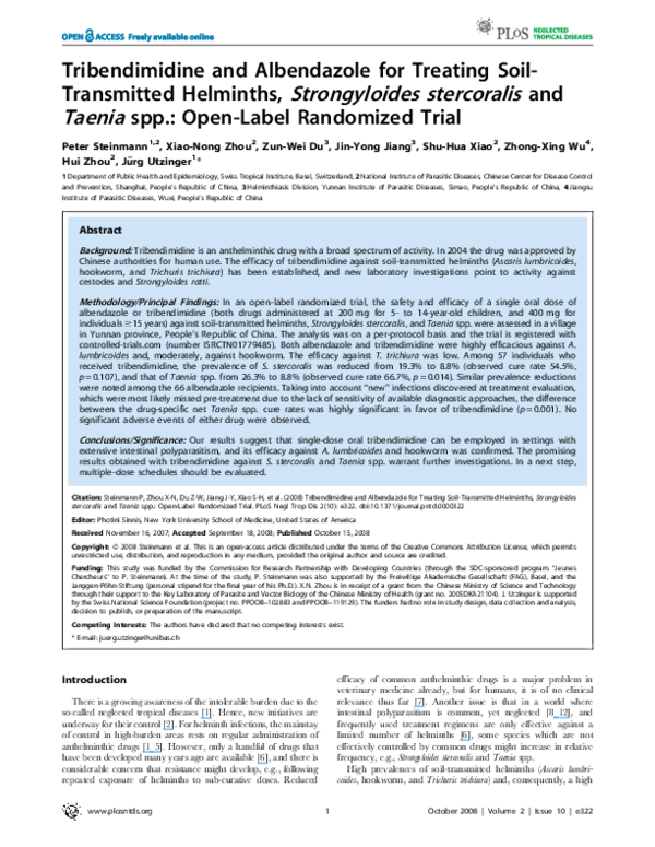 (PDF) Tribendimidine and Albendazole for Treating Soil-Transmitted ...