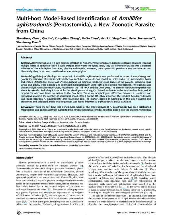 (PDF) Multi-host Model-Based Identification of Armillifer ...